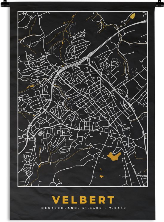 Wandkleed - Wanddoek - Plattegrond – Velbert – Goud – Stadskaart ...