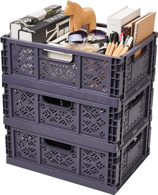 Opvouwbare plastic opbergkisten, set van 3 vouwdozen, stapelbare boxen ...