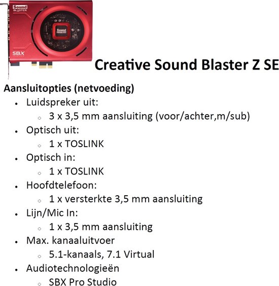 Creative Sound Blaster Z SE interne PCI-e-geluidskaart en DAC, 24-bits ...