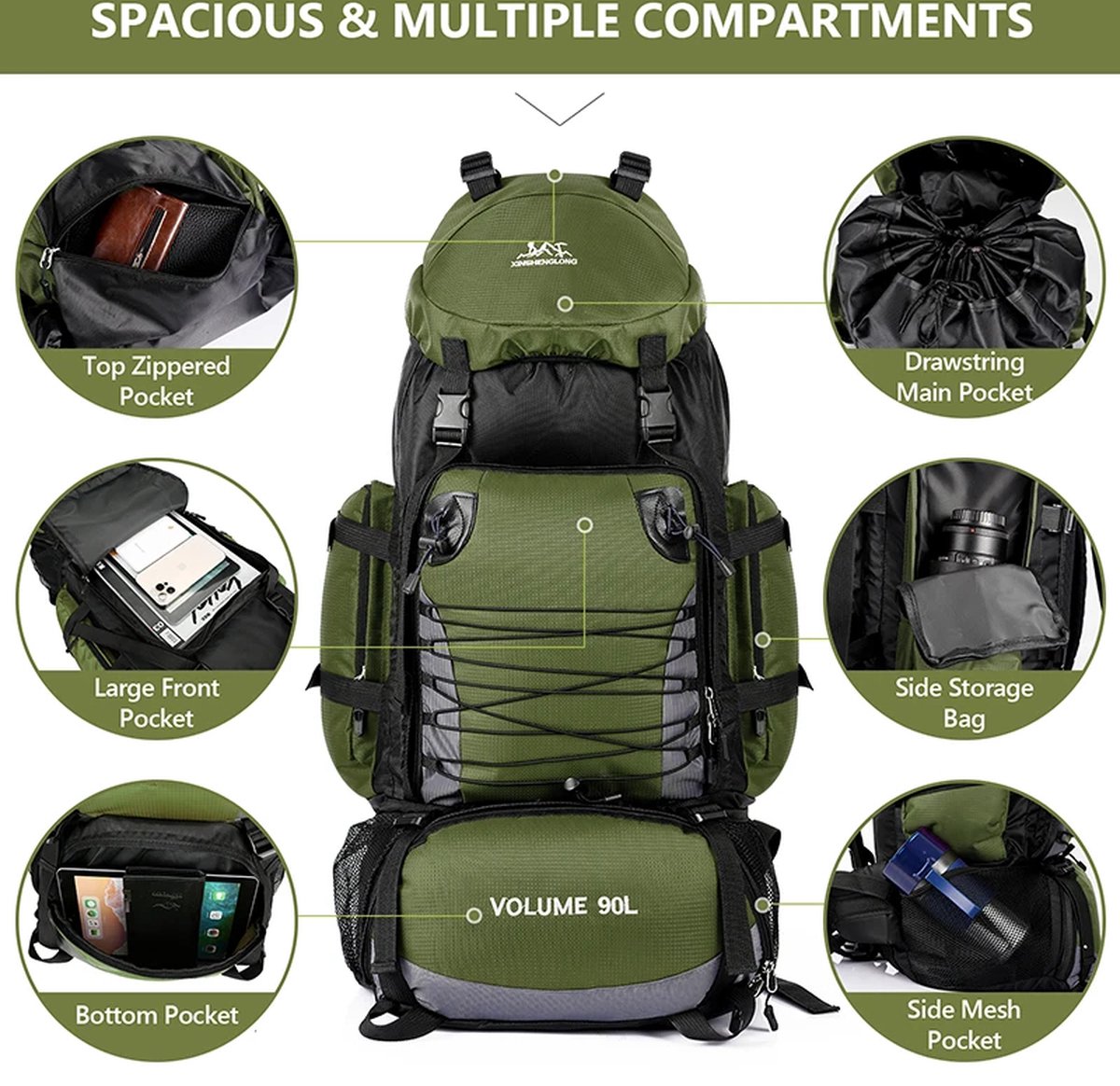 Avoir Avoir®-90L Tactische Kampeer-rugzak -Groen- Duurzaam en ...