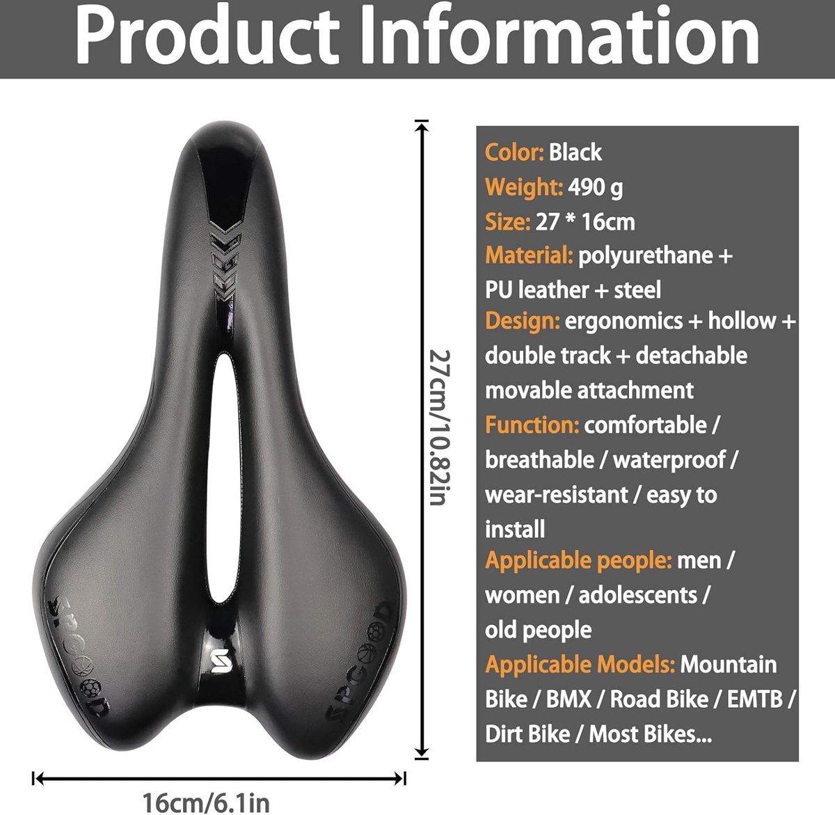 Fietszadel voor dames en heren, comfortabel, breed, zacht, gel ...