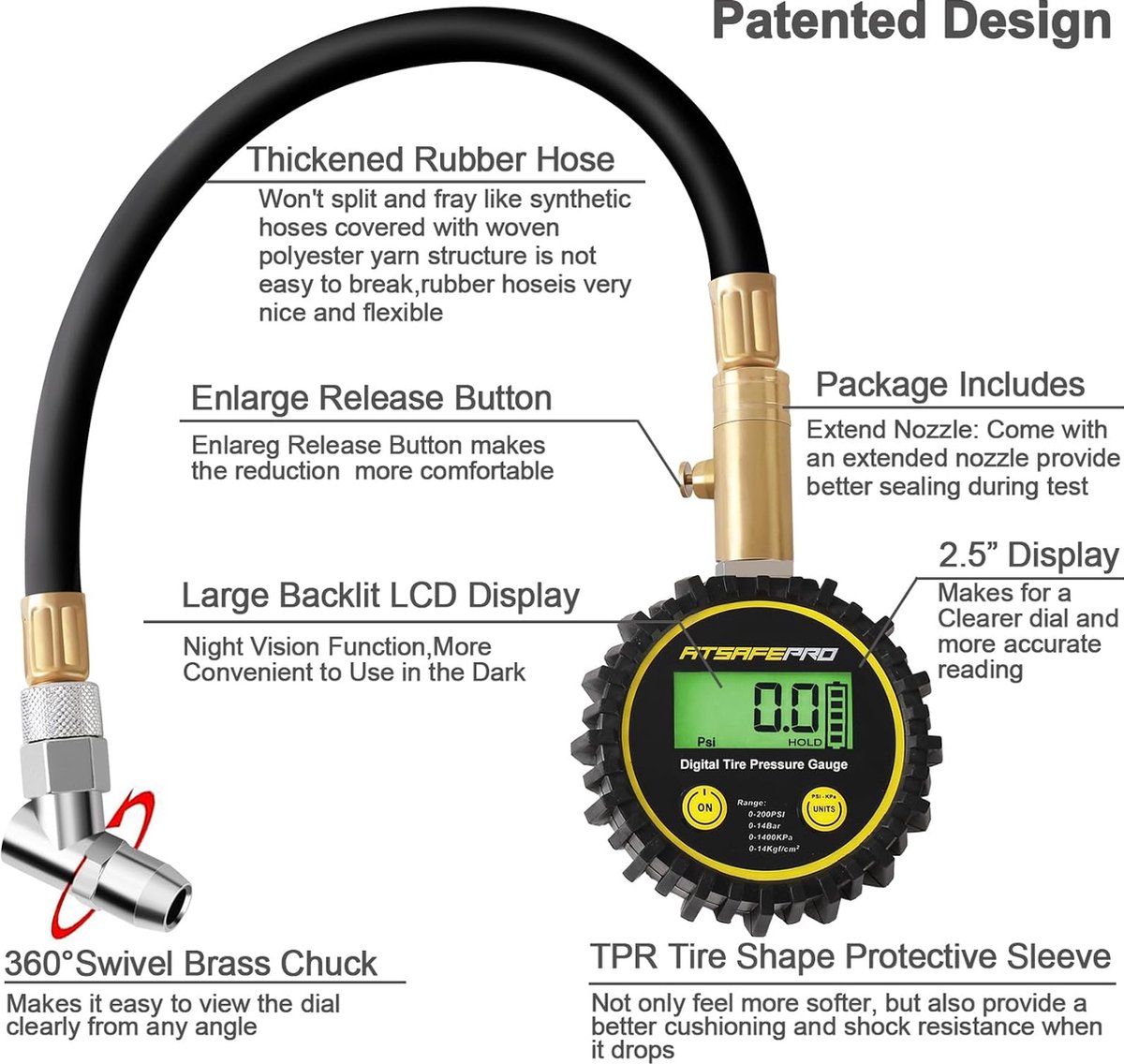 Digitale bandenspanningsmeter 200 PSI, auto bandenspanningsmeter ...