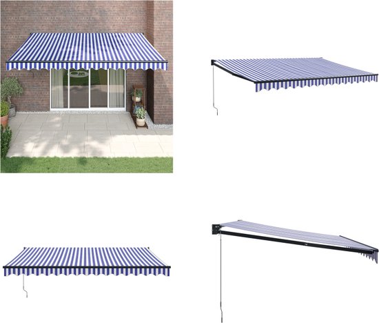 vidaXL Luifel uittrekbaar 4-5x3 m stof en aluminium blauw en wit ...