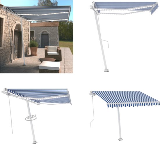 vidaXL Luifel automatisch met LED en windsensor 350x250 cm blauw wit ...