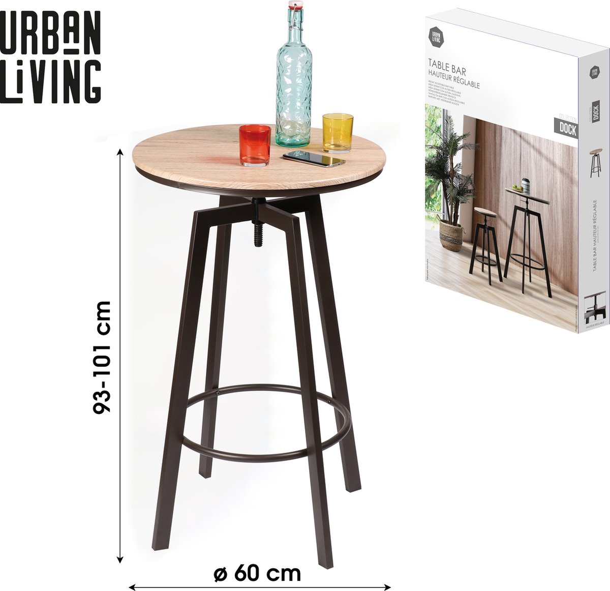 TABLE BAR DIAM 60CM HAUTEUR REGLABLE DE 93 A 101CM | bol