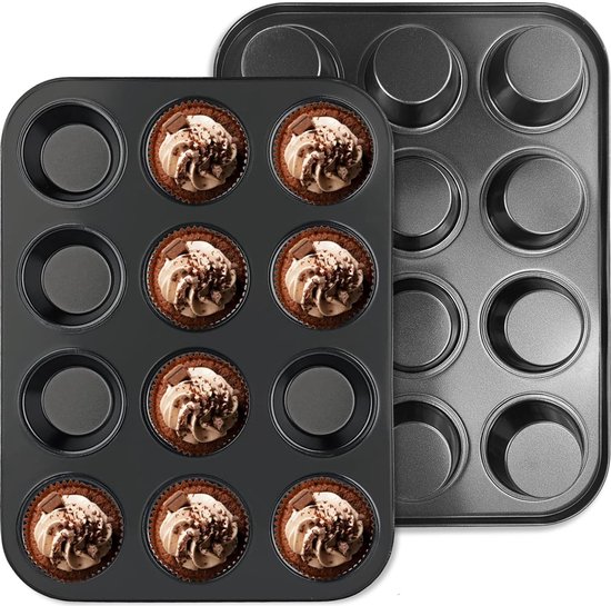 2 stuks muffinvorm voor 24 muffins, hoogwaardige muffinvorm met ...