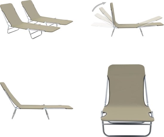 vidaXL Ligbedden inklapbaar 2 st staal en stof taupe - Zonnestoel ...