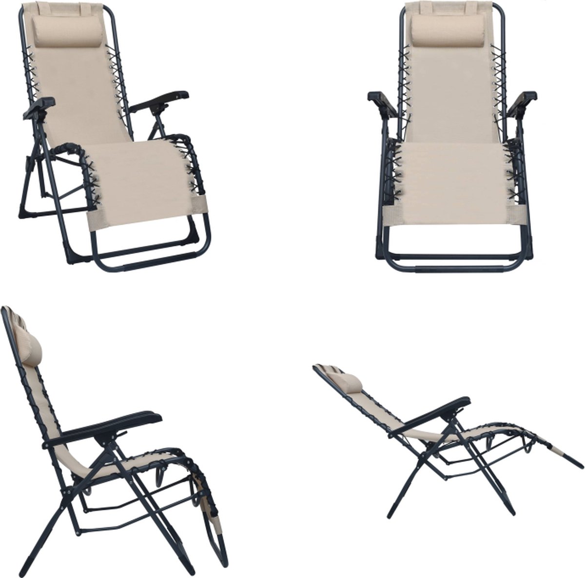 vidaXL Terrasstoel inklapbaar textileen crème - Ligstoel - Ligstoelen ...