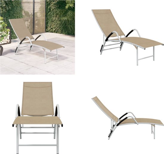 vidaXL Ligbed textileen en aluminium crèmekleurig - Ligbed - Ligbedden ...