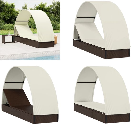 vidaXL Ligbed met rond dak 211x57x140 cm poly rattan bruin - Ligbed ...