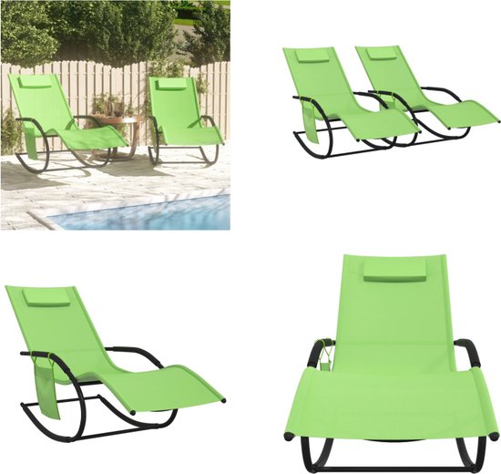 vidaXL Ligbedden 2 st schommelend staal en textileen groen - Ligbed ...