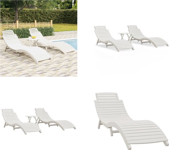 vidaXL Ligbedden 2 st met tafeltje massief acaciahout wit - Ligbed ...