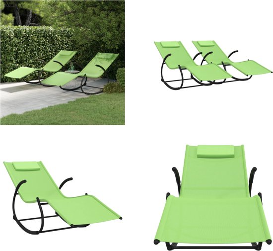 vidaXL Ligbedden 2 st schommelend staal en textileen groen - Ligbed ...