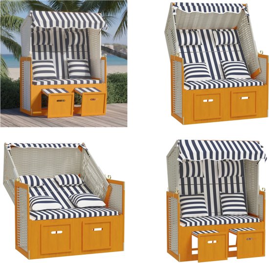 vidaXL Strandstoel met kussens poly rattan en hout wit en blauw ...