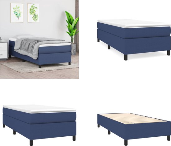 vidaXL Boxspring Bedframe Blauw 100x200 cm Stof - Boxspring Bedframe ...