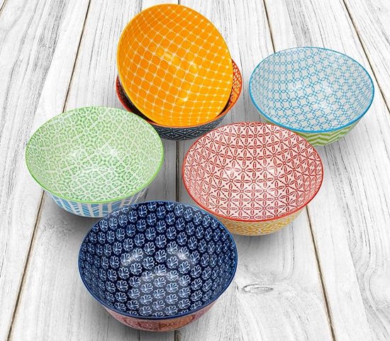 Gekleurde kom 6-delige kommenset van porselein 680 ml ramen kommen ...