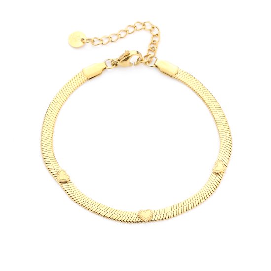 Armaband, Michelle Bijou, goud, snake armband met hartjes, stainless ...