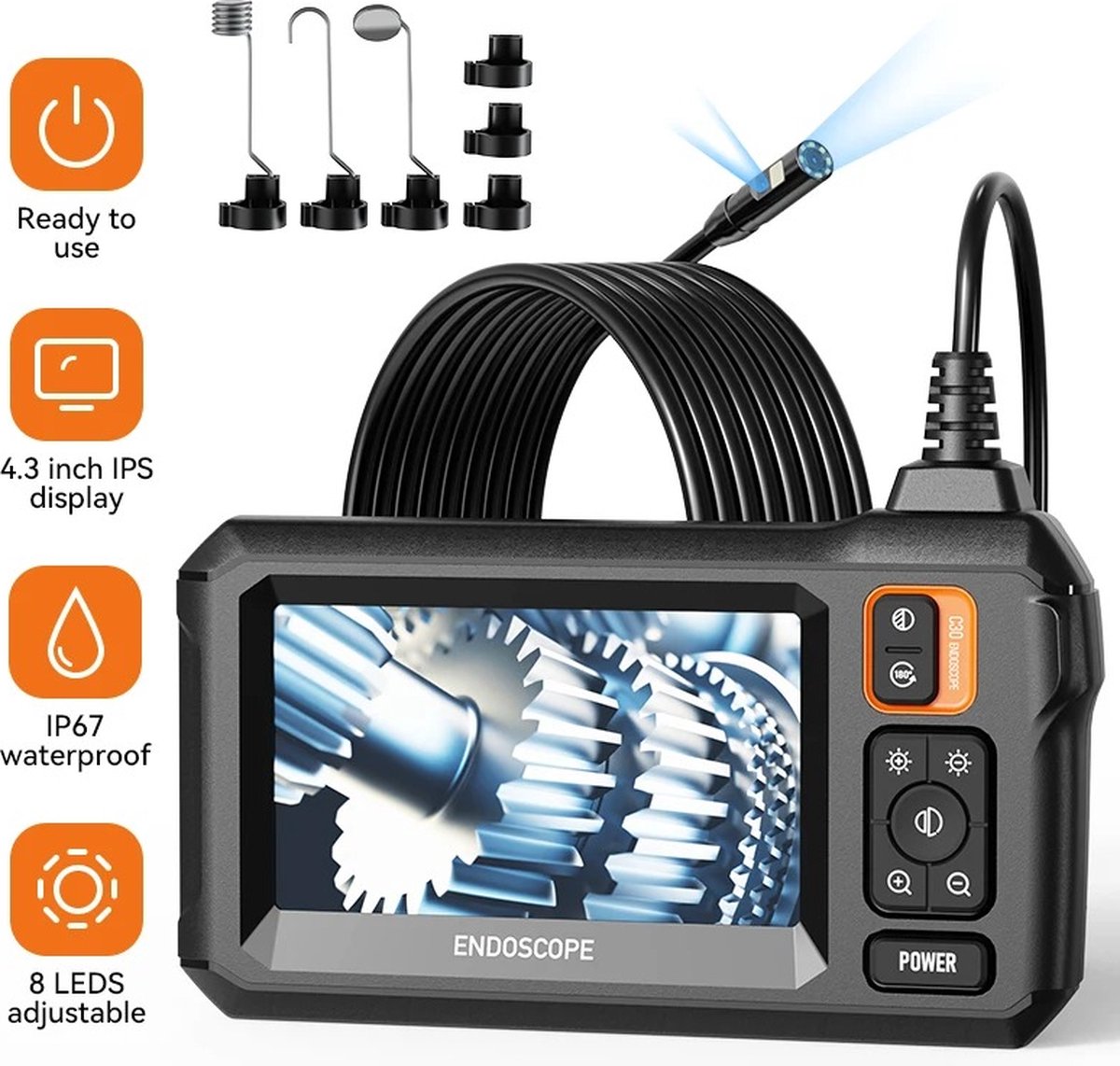 DiverseGoods Endoscoop, industriële endoscoop, 1080p HD sonde camera ...