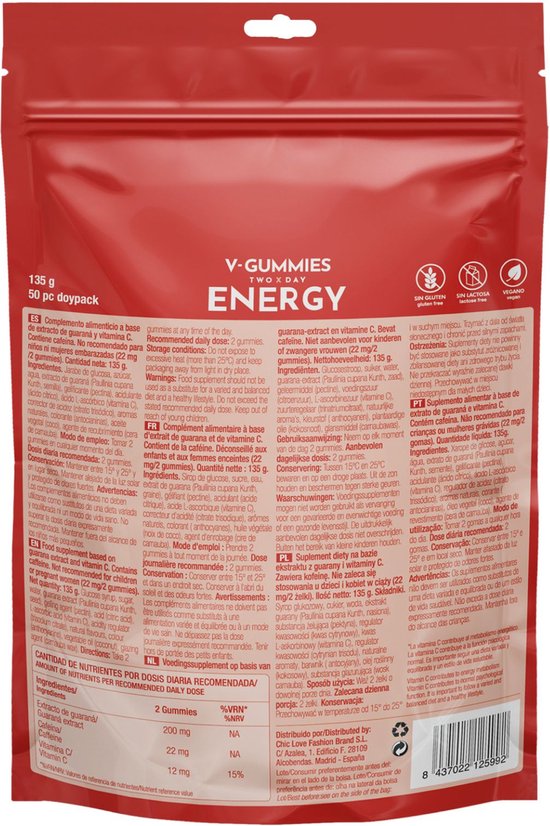 V-GUMMIES ENERGY GUARANA - Vitamine Gummie - 50 Stuks | bol