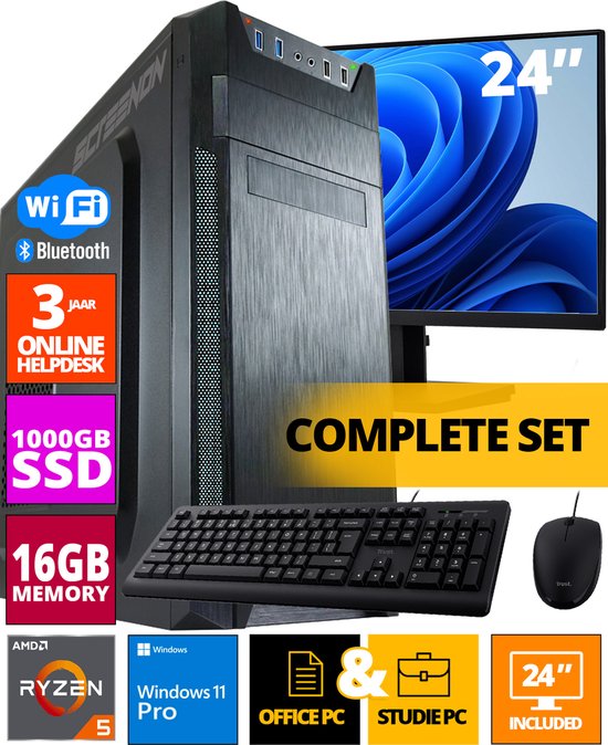 Budget Office PC SET - Ryzen 5 - 1TB NVMe SSD - 16GB RAM - Radeon Vega ...