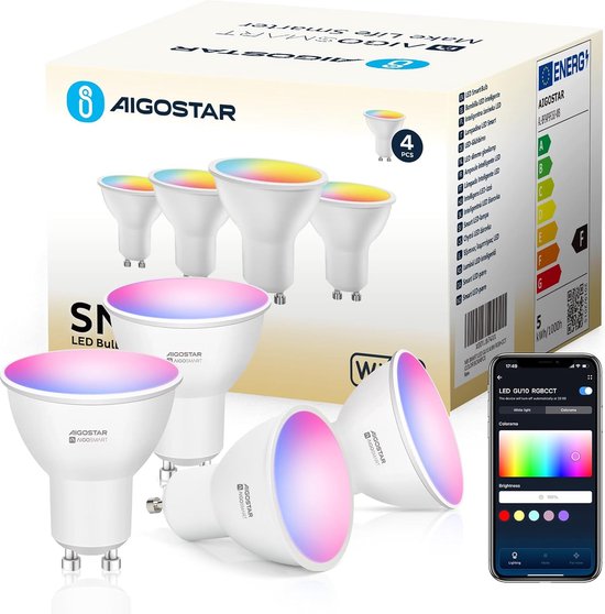 Aigostar 10FW7 - LED Lamp GU10 Dimbaar - Wifi LED Verlichting - RGB+CCT - 2700K-6500K... | bol