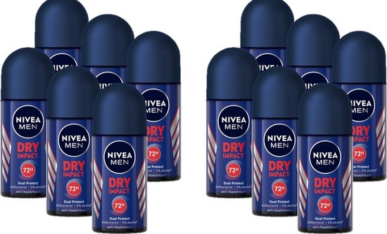 Nivea Deo Roller Dry Impact - Voordeelverpakking 12 x 50 ml - 72 uur Bescherming | bol