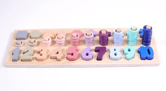 Houten educatieve puzzel - 3-in-1 Vorm/Aantal/Cijfer Puzzel ...