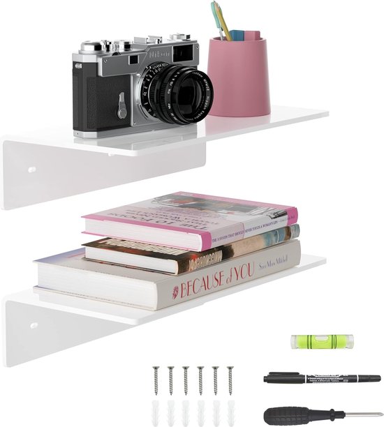 30 cm wit acryl wandplanken set van 2, wit zwevend rek, wandgemonteerde ...