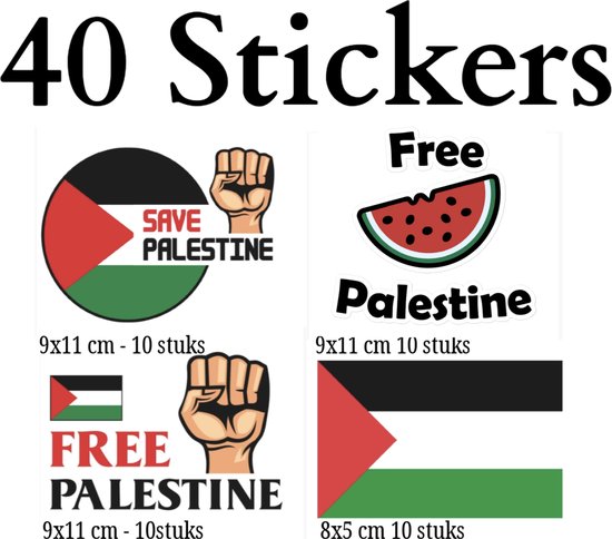 Palestina Vinyl Stickers, 40 stuks - 9x11 cm en 5x8 cm - Palestina ...