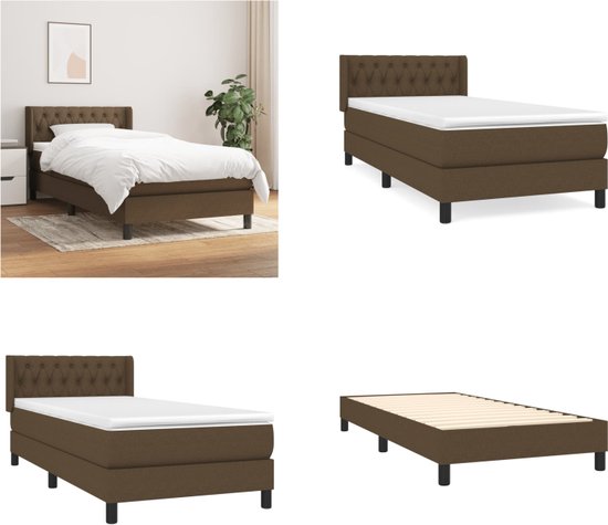 vidaXL Boxspring met matras stof donkerbruin 90x200 cm - Boxspring ...
