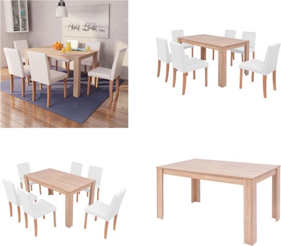 vidaXL Eettafel met stoelen kunstleer en eikenhout crème 7-delig ...