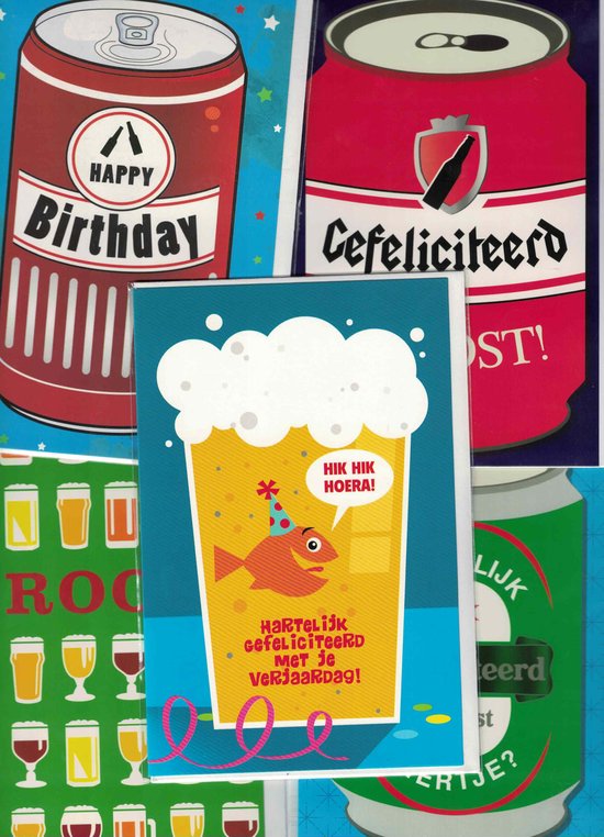 Wenskaart - biertje? - gefeliciteerd - felicitatie - set van 5 ...