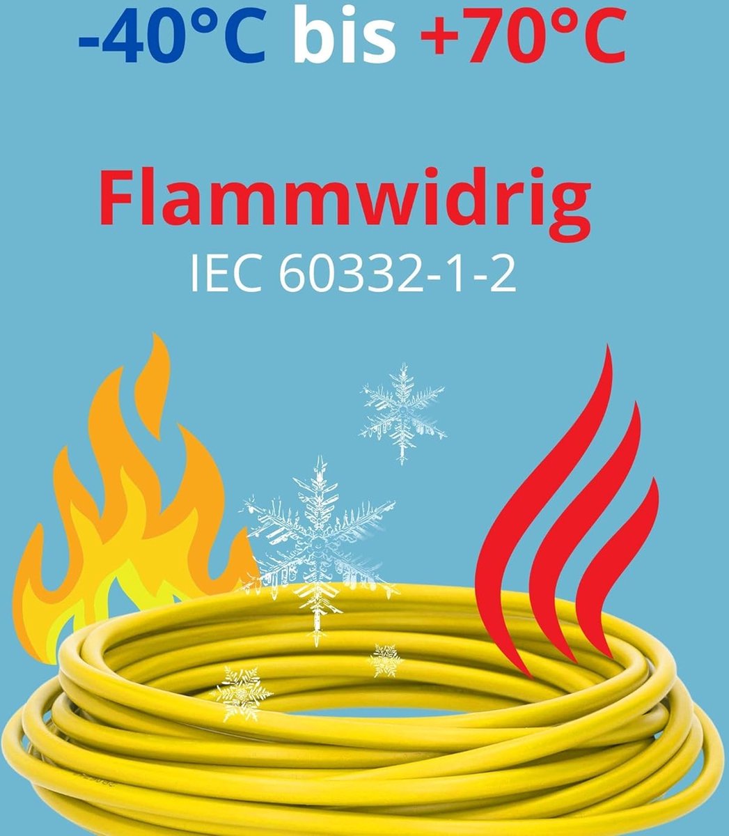 Kalitec 10 mètres H07V-K 1,5 mm² câble de câblage jaune I câble à âme ...