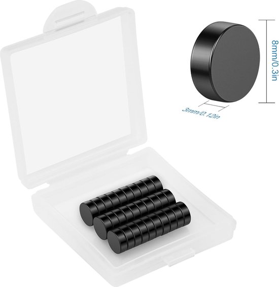 30 STKS Zwarte Kleine Magneten, 8Mm X 3Mm Ronde Sterke Koelkast ...
