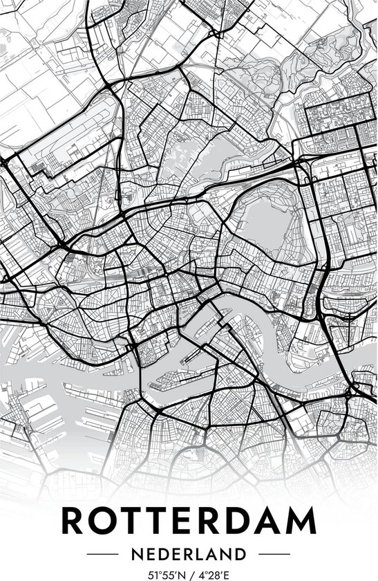 Rotterdam Poster Wit | Rotterdam Map | Kaart van Rotterdam | Stadposter ...