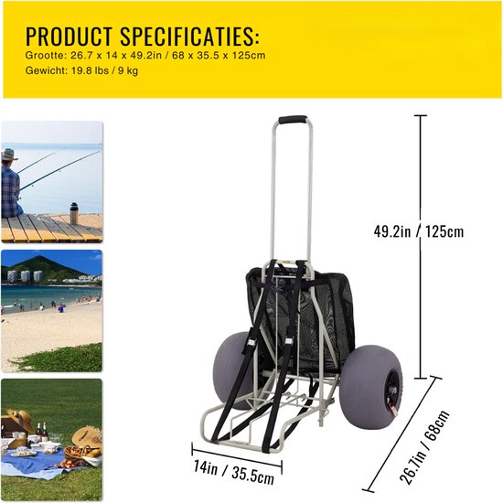 SureDeal® - Strandtrolley - Alle Tereinen - Opblaasbare Banden - 75kg ...
