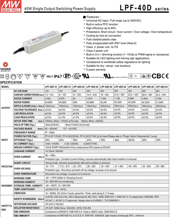 Mean Well LPF-40D-24 LED-driver, LED-transformator Constante spanning, Constante... | bol