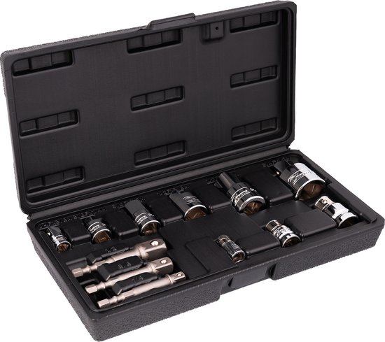 12-delige set van verloopstukken voor schroevendraaiers, doppen en bits ...
