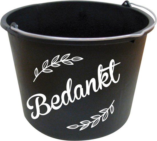 Hip met Pit Creaties - Emmer "Bedankt" 12L - Zwart met Witte Sticker ...