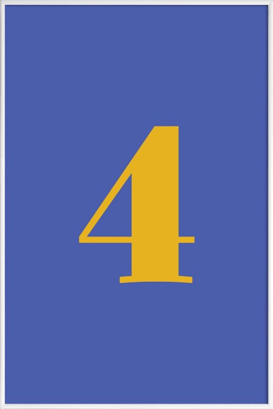JUNIQE - Poster in kunststof lijst Blue Number 4 -30x45 /Blauw & Geel | bol