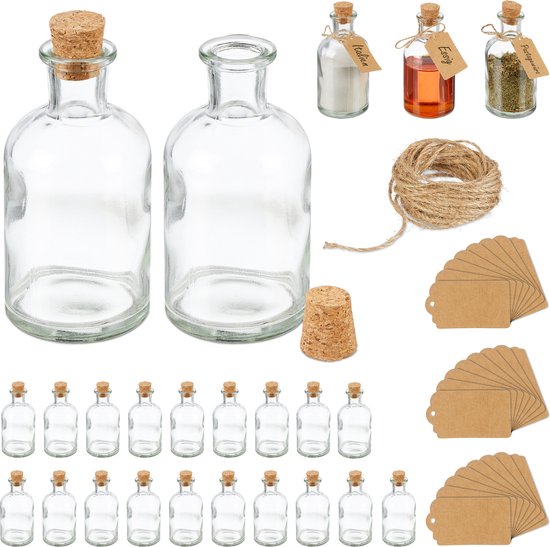 glazen flesjes set van 24 - met dop - kurk - 125 ml - mini ...