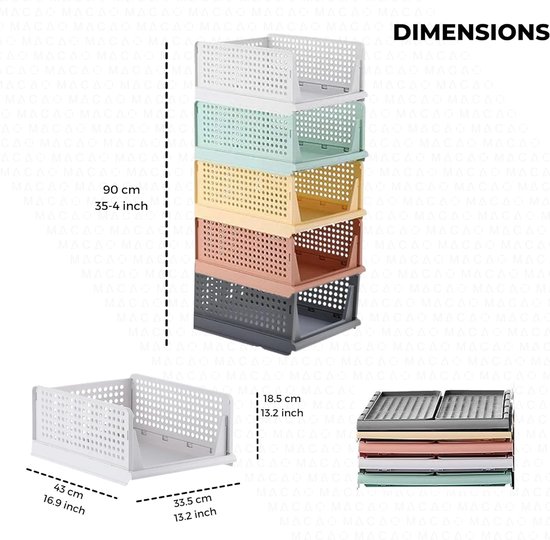 Set van 5 stapelbare kledingkastorganizer, ladekast, kastorganizer ...