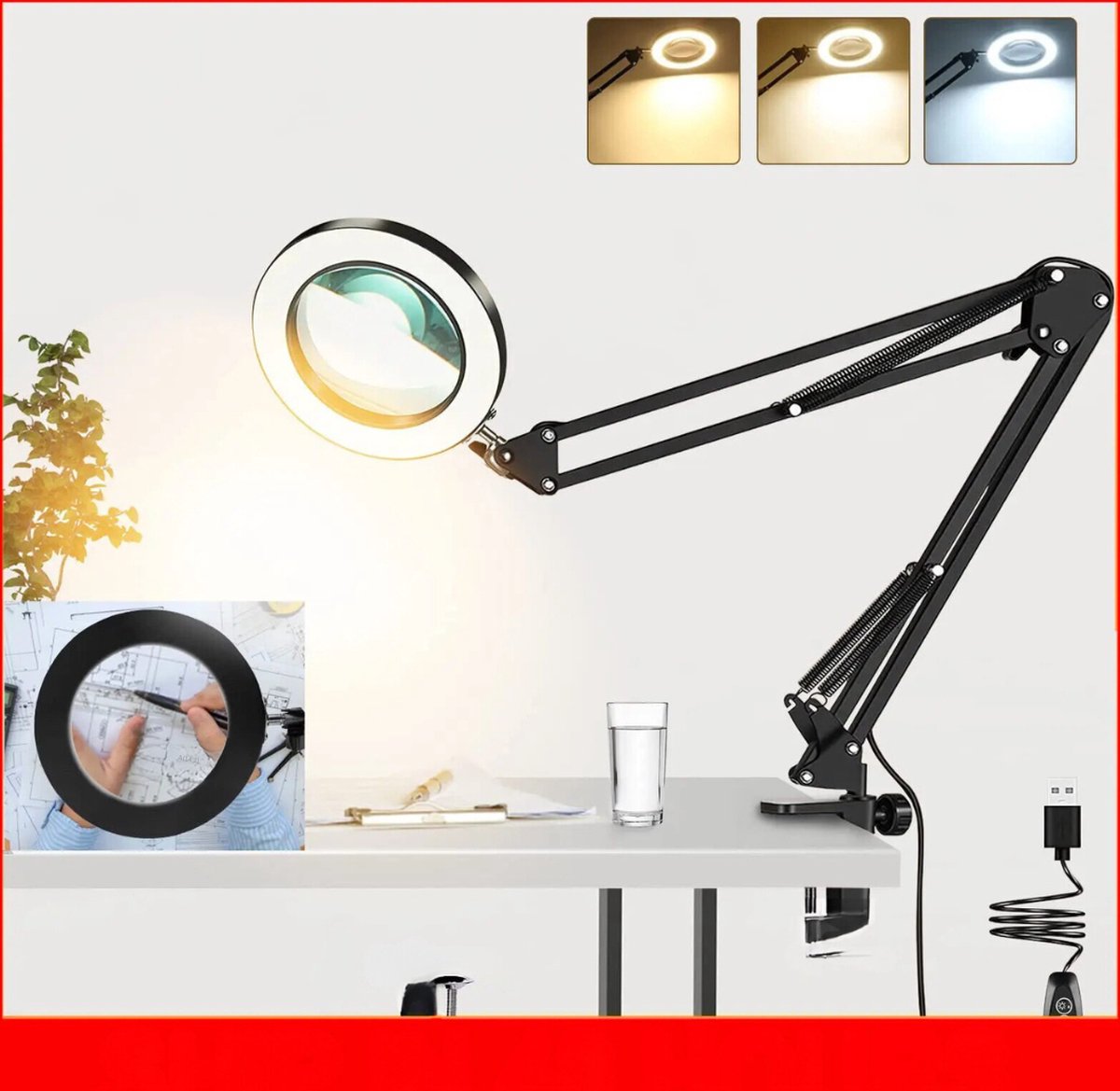 VBZ Loeplamp Met Led Verlichting - Loeplamp Met Tafelklem Met 3 ...