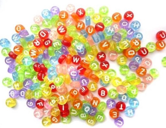 100 Loom - Loomfun Ronde Letterkralen voor armbanden. - A t/m Z Mixed ...