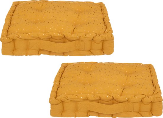 Atmosphera Vloerkussen Nepal - 2x - okergeel - met glitters - 40 x 40 x ...