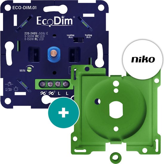 EcoDim led dimmer inbouw 0-300W, druk/draai, voor Niko draaiknop series ...
