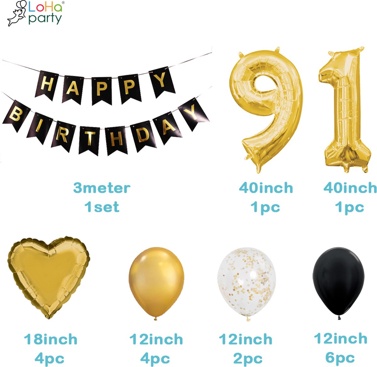 Loha-party®Folie ballon cijfer 19-XXL cijfer 1 en XXL cijfer 9-Gouden ...