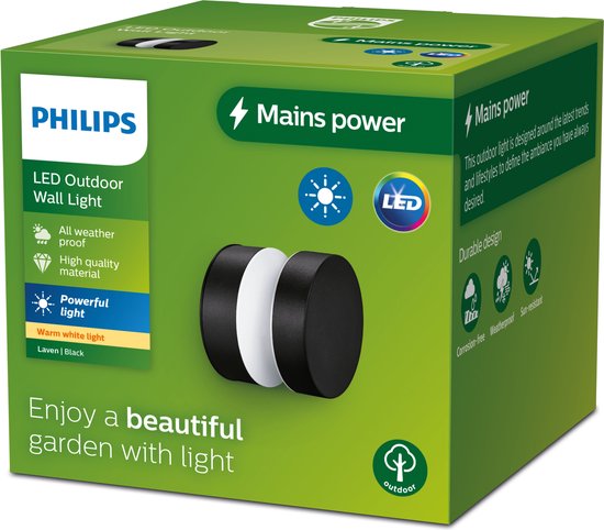 Philips Laven wandlamp - zwart - geïntegreerde LED | bol