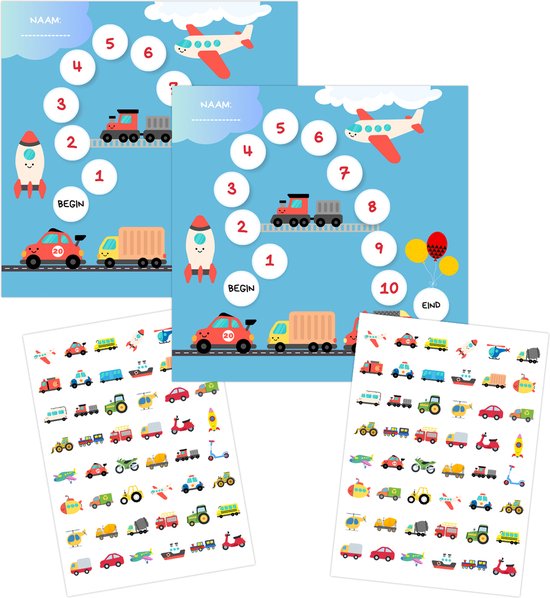 Stevig Beloningssysteem Voertuigen + Stickers - 2 Beloningskaarten + 2 ...