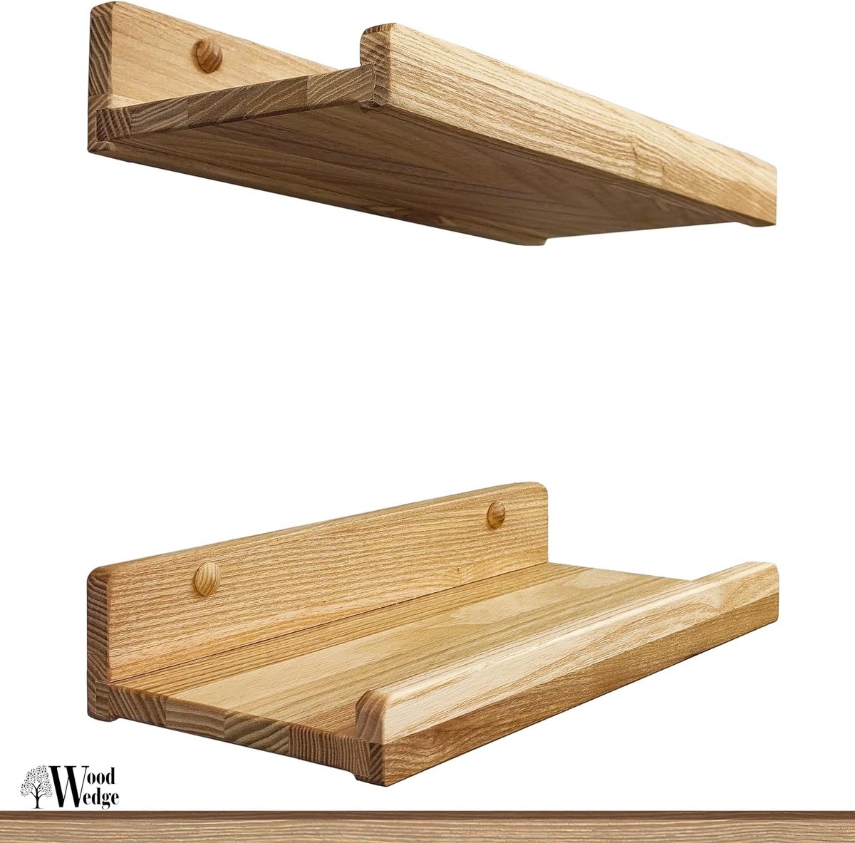 Set van 2 zwevende wandplanken, rustieke houten planken met lip ...
